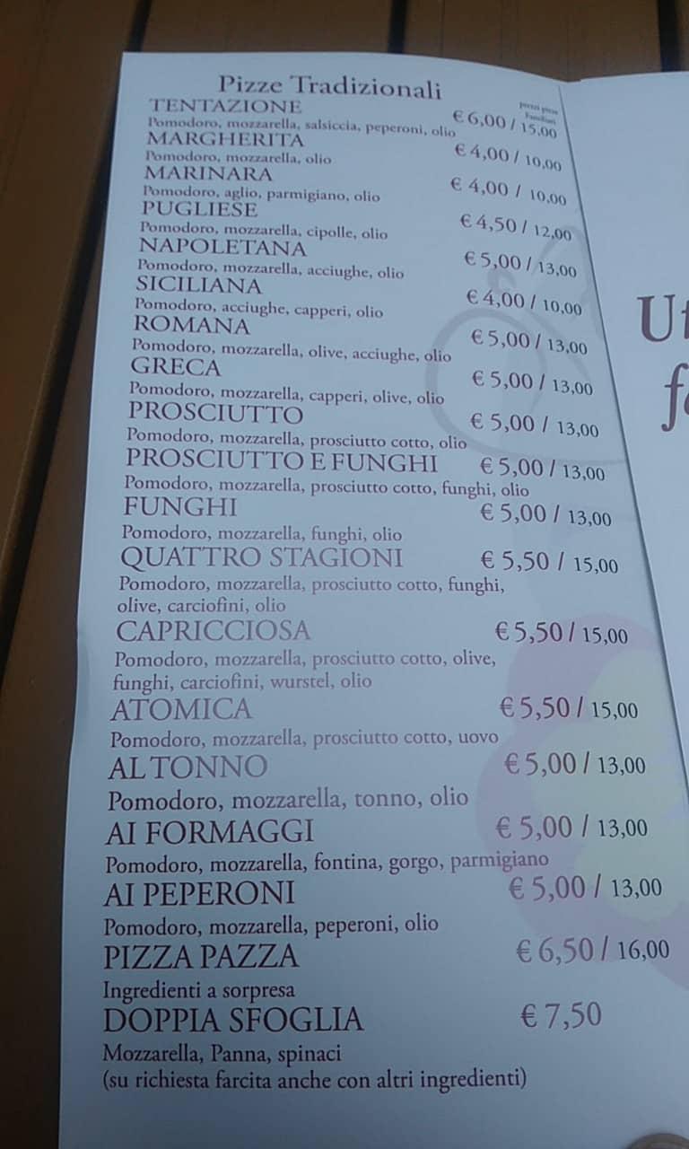 Menu at Pizza Pazza pizzeria, Asti