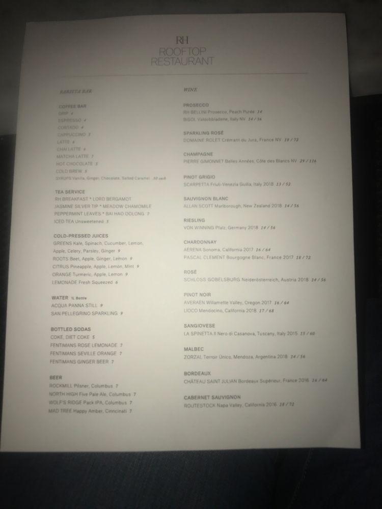 Menu at RH Rooftop Restaurant Columbus, Columbus