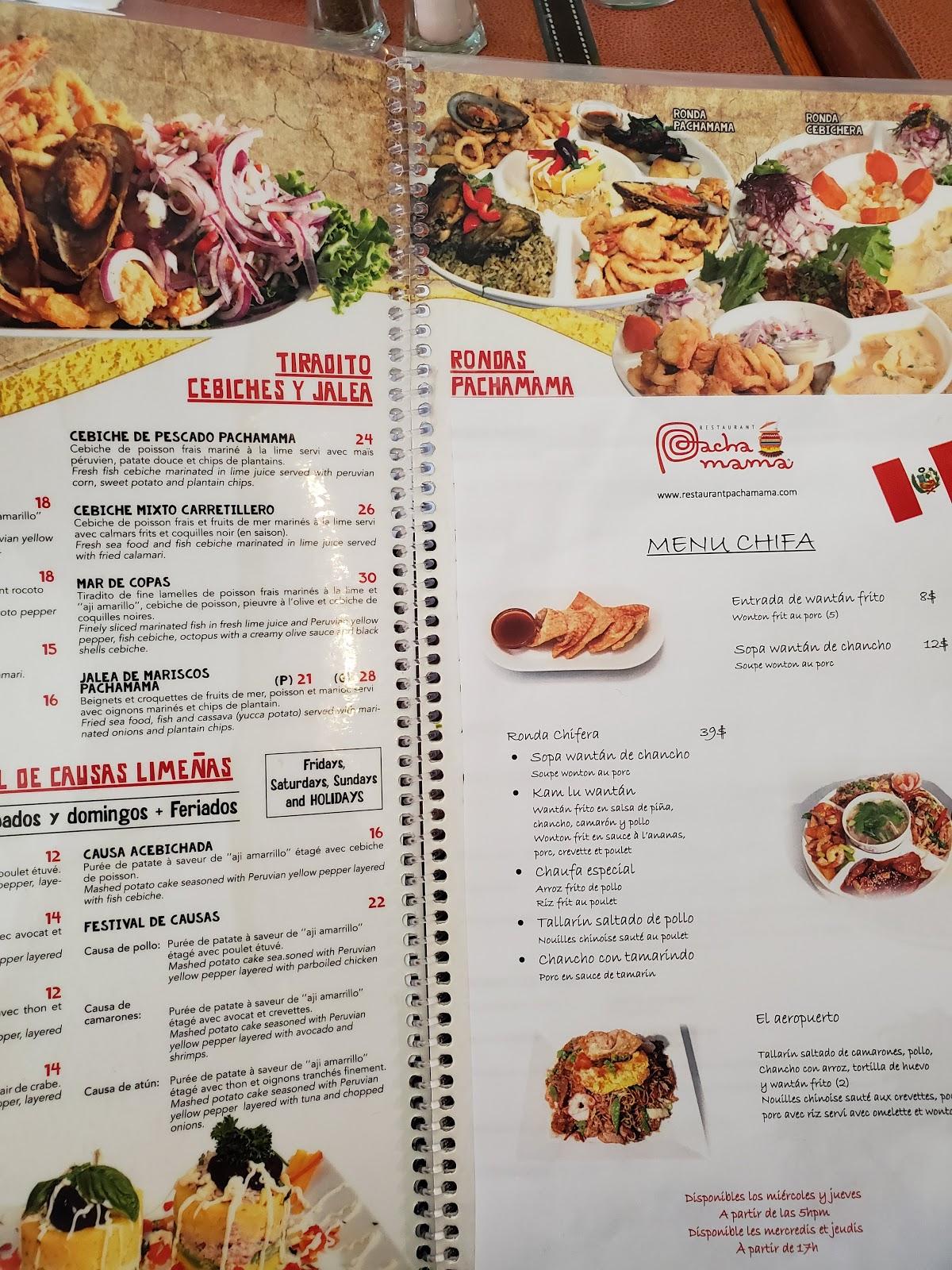 Menu at Restaurant Pachamama, Montréal, Rue St-Hubert
