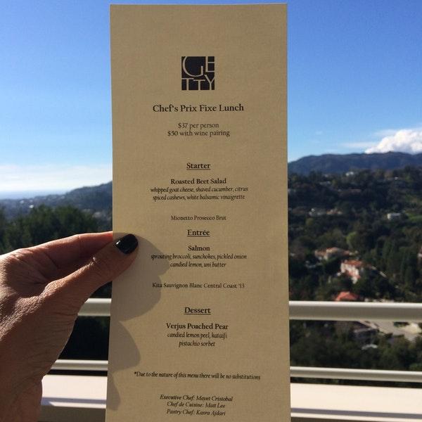 Menu at Restaurant at The Getty Center, Los Angeles