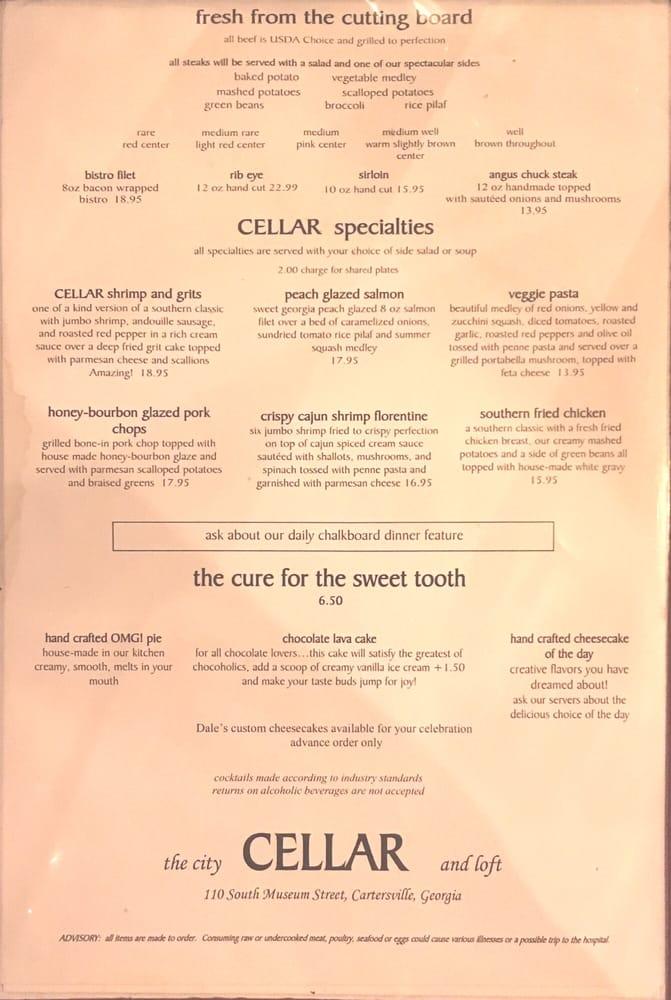 Menu at The City Cellar and Loft restaurant, Cartersville
