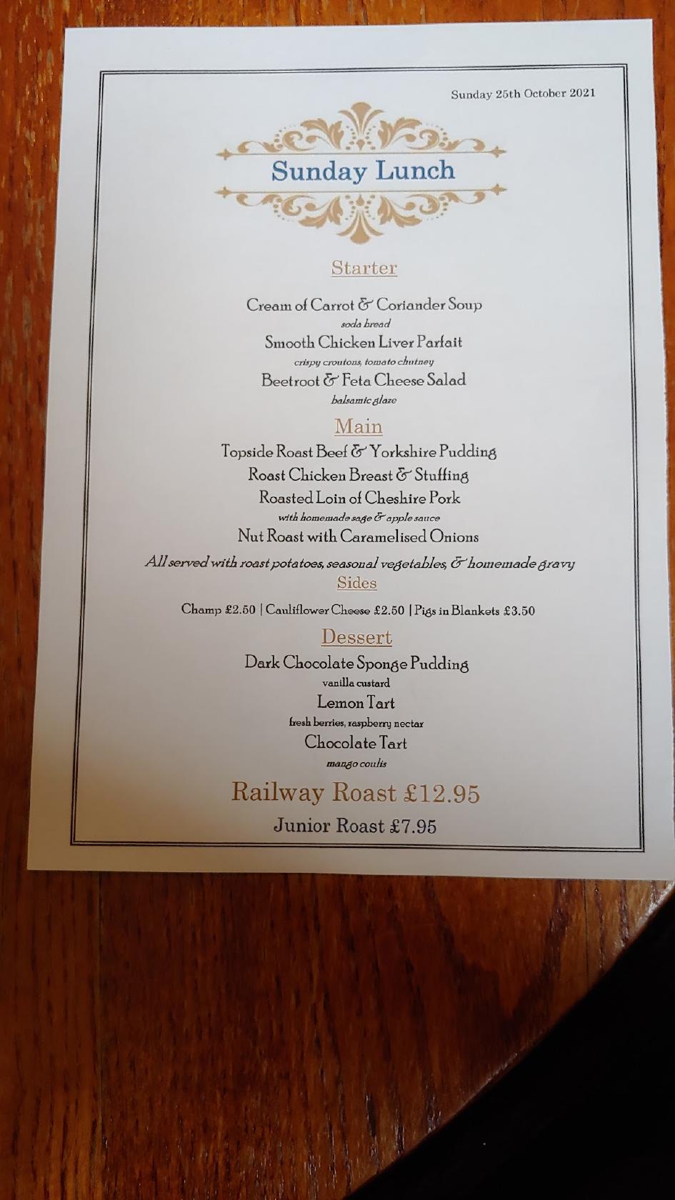Menu at The Railway pub & bar, Liverpool, 18 Tithebarn St
