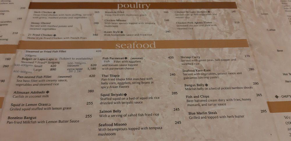 Menu at 21 Restaurant, Bacolod, 21 Lacson St
