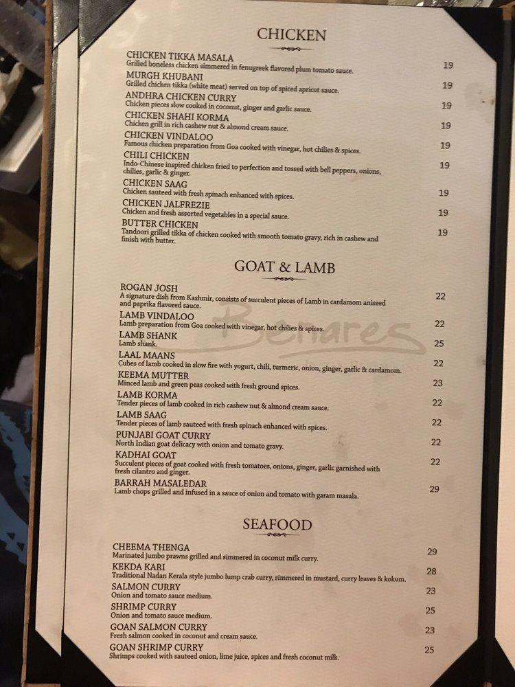 Menu at Benares - Modern Indian Restaurant & Caterers, Wyckoff