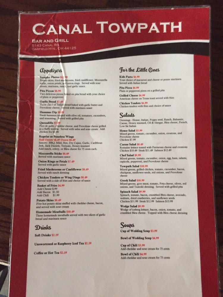 Menu at Canal Towpath Bar and Grill, Garfield Heights