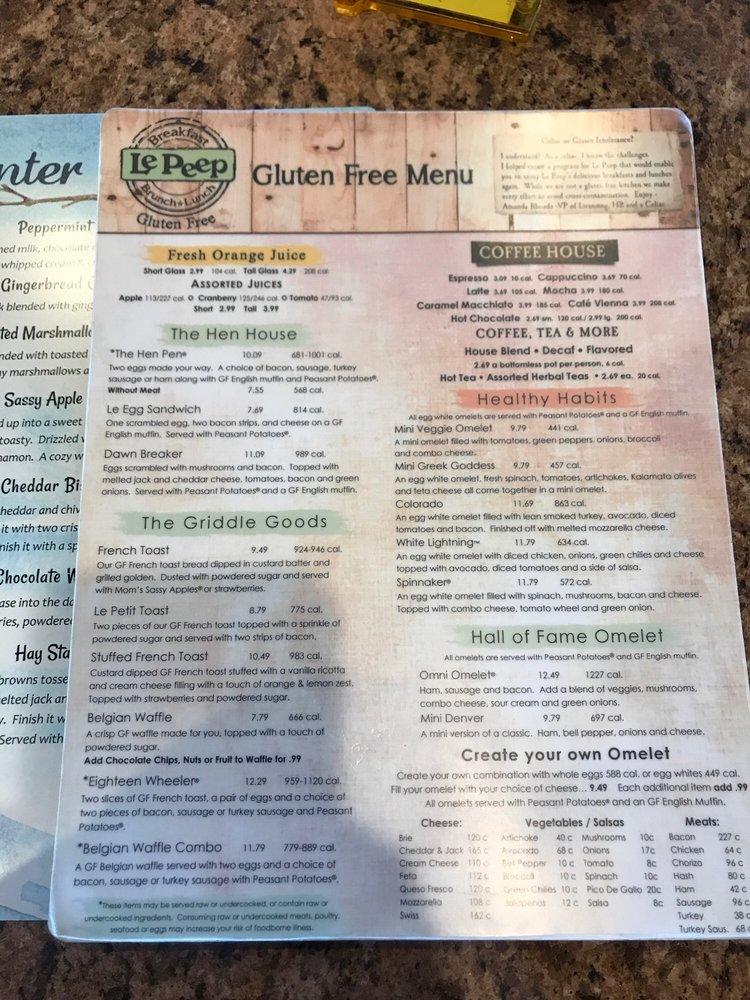 Menu at Le Peep restaurant, Meridian