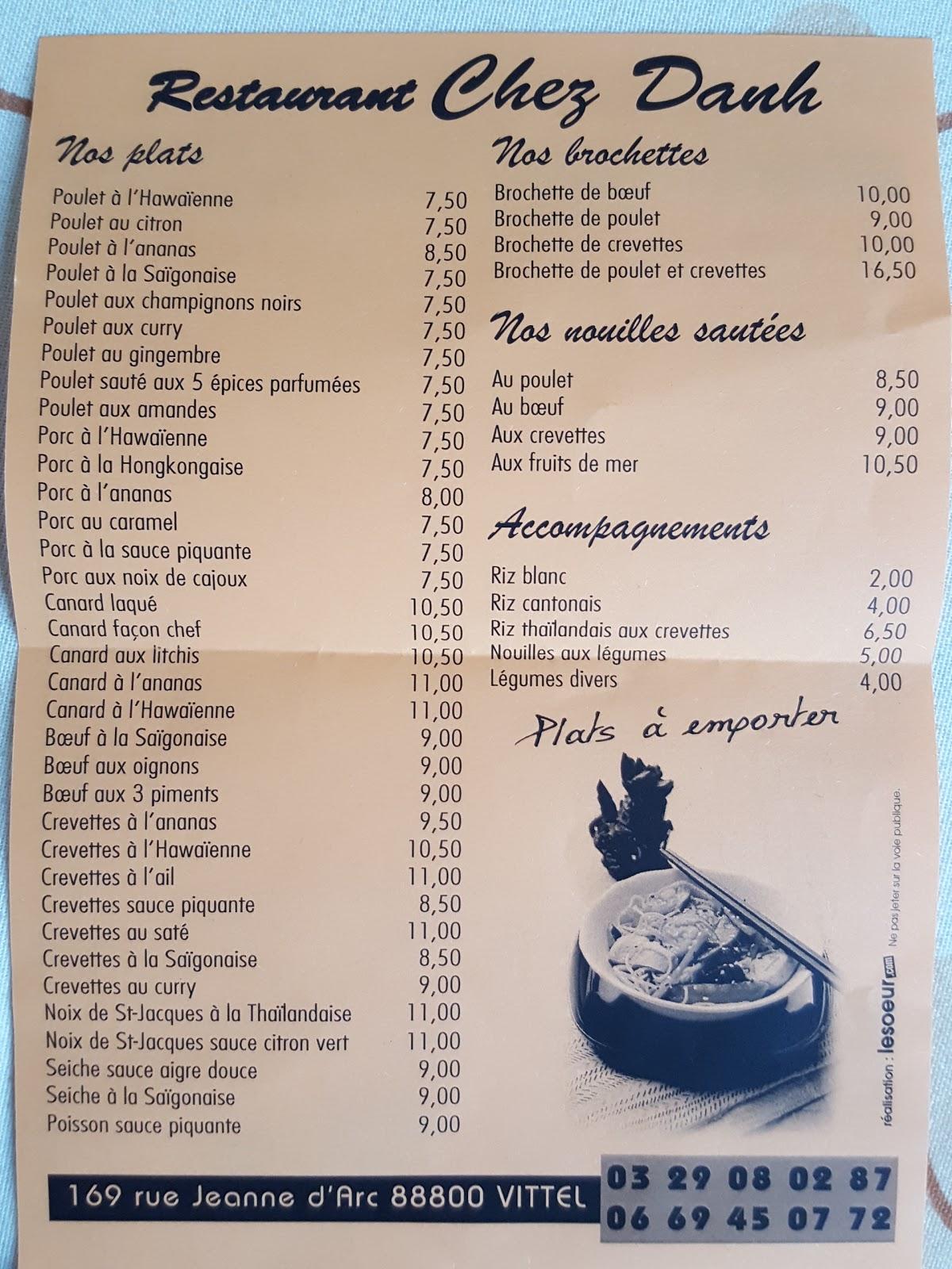 Menu at Restaurant Chez Danh, Vittel