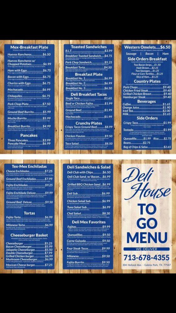 Carta de The Deli House Restaurant, Galena Park