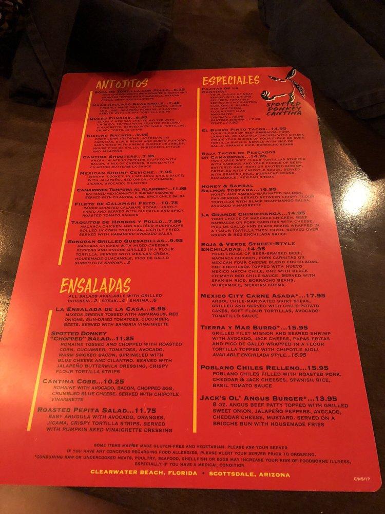 Menu at The Spotted Donkey Cantina pub & bar, Clearwater