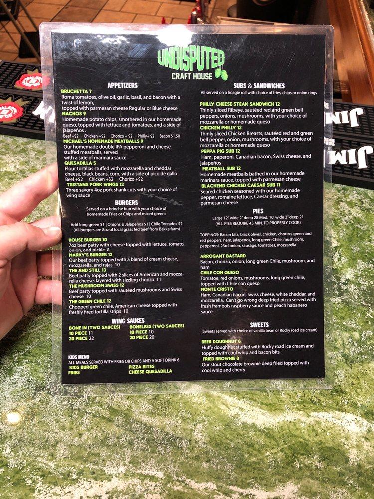 Menu at Undisputed Craft House pub & bar, El Paso