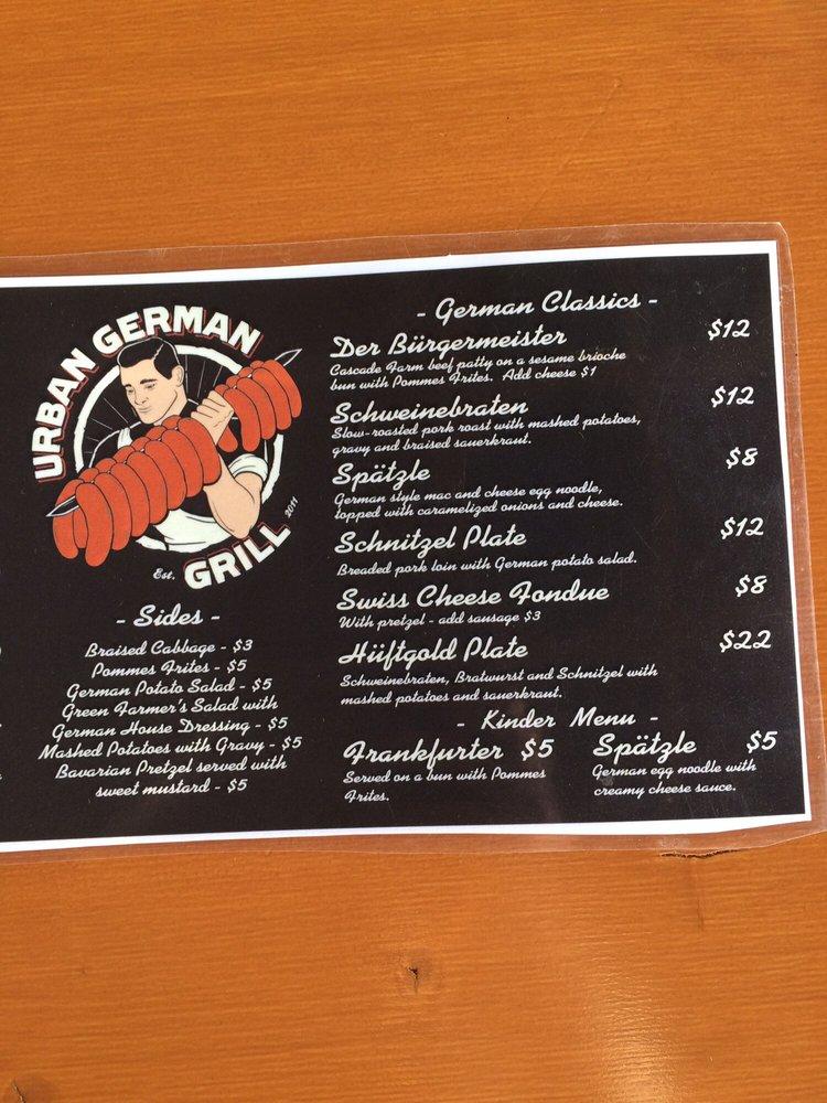 Menu at Urban German Wursthaus restaurant, Portland