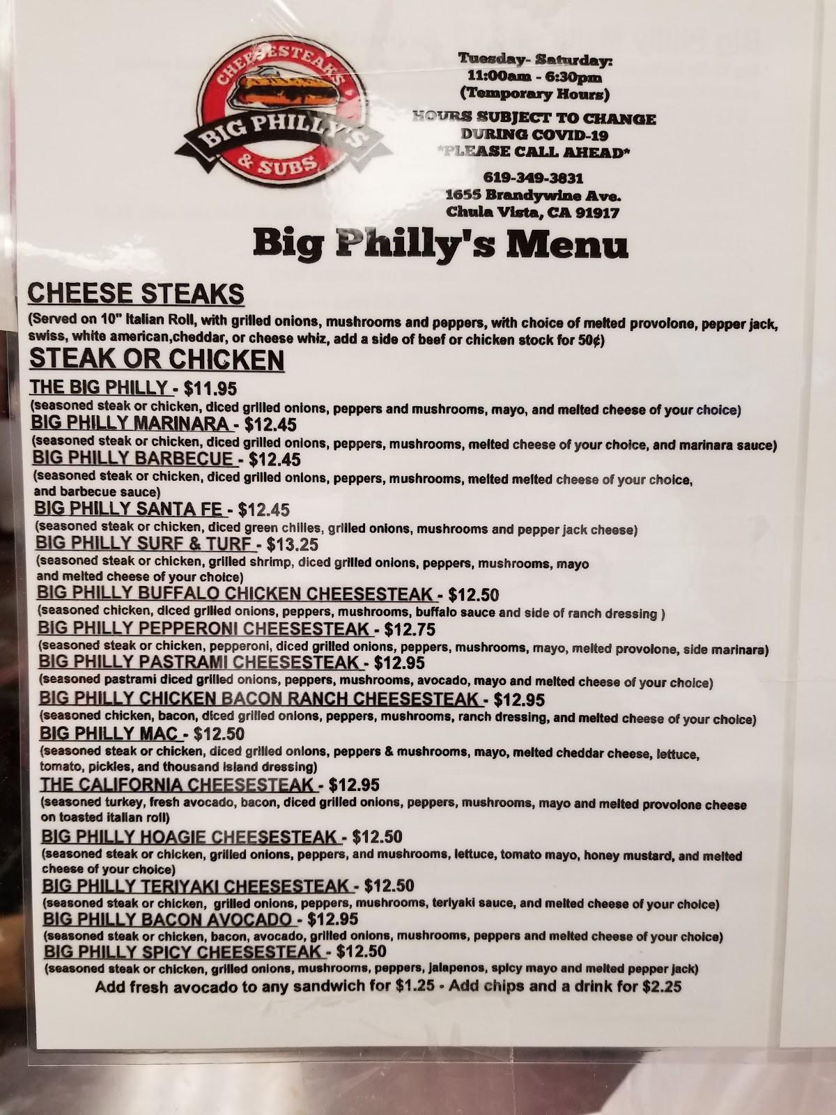 Menu at Big Philly's Cheesesteaks & Subs desserts, Chula Vista