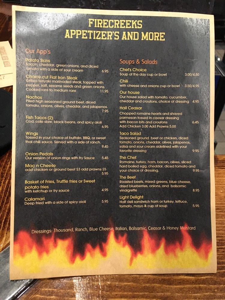 Menu at Firecreek Ale House pub & bar, Lacey