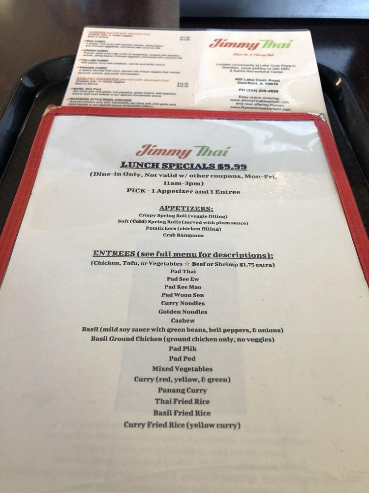 Menu at Jimmy Thai/Ramen Time restaurant, Deerfield