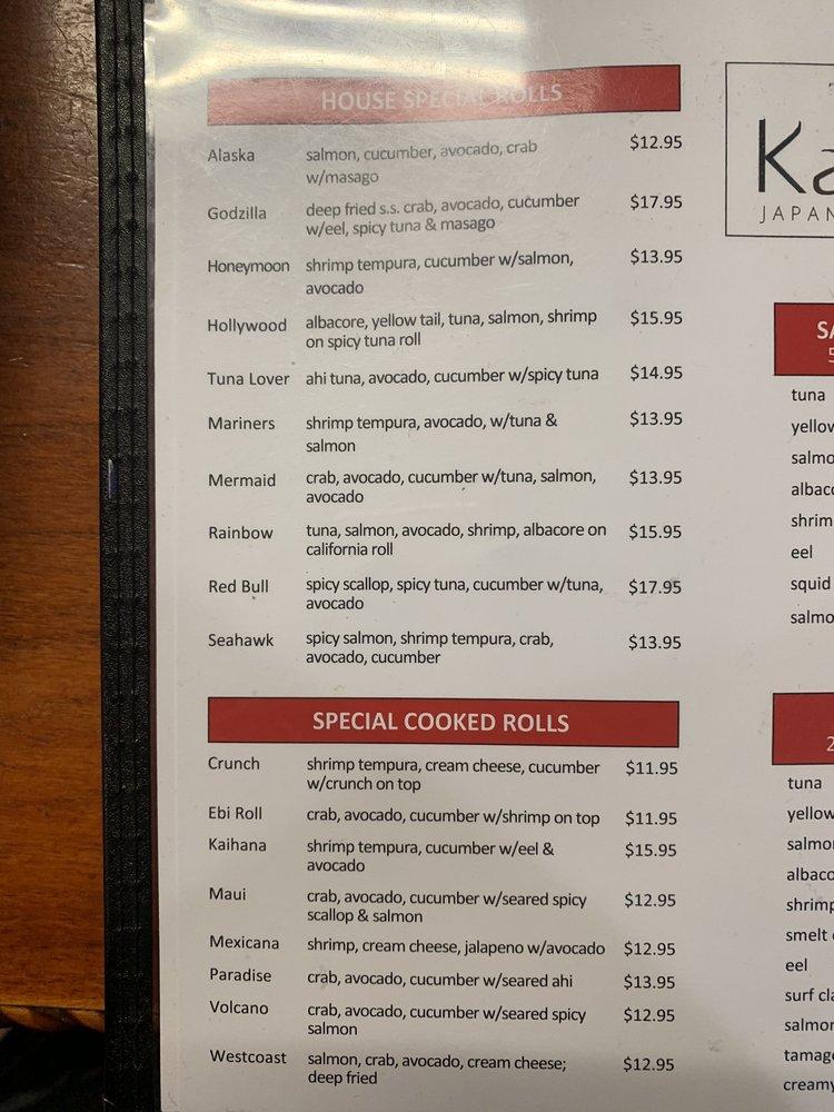 Menu at Kaihana restaurant, Des Moines