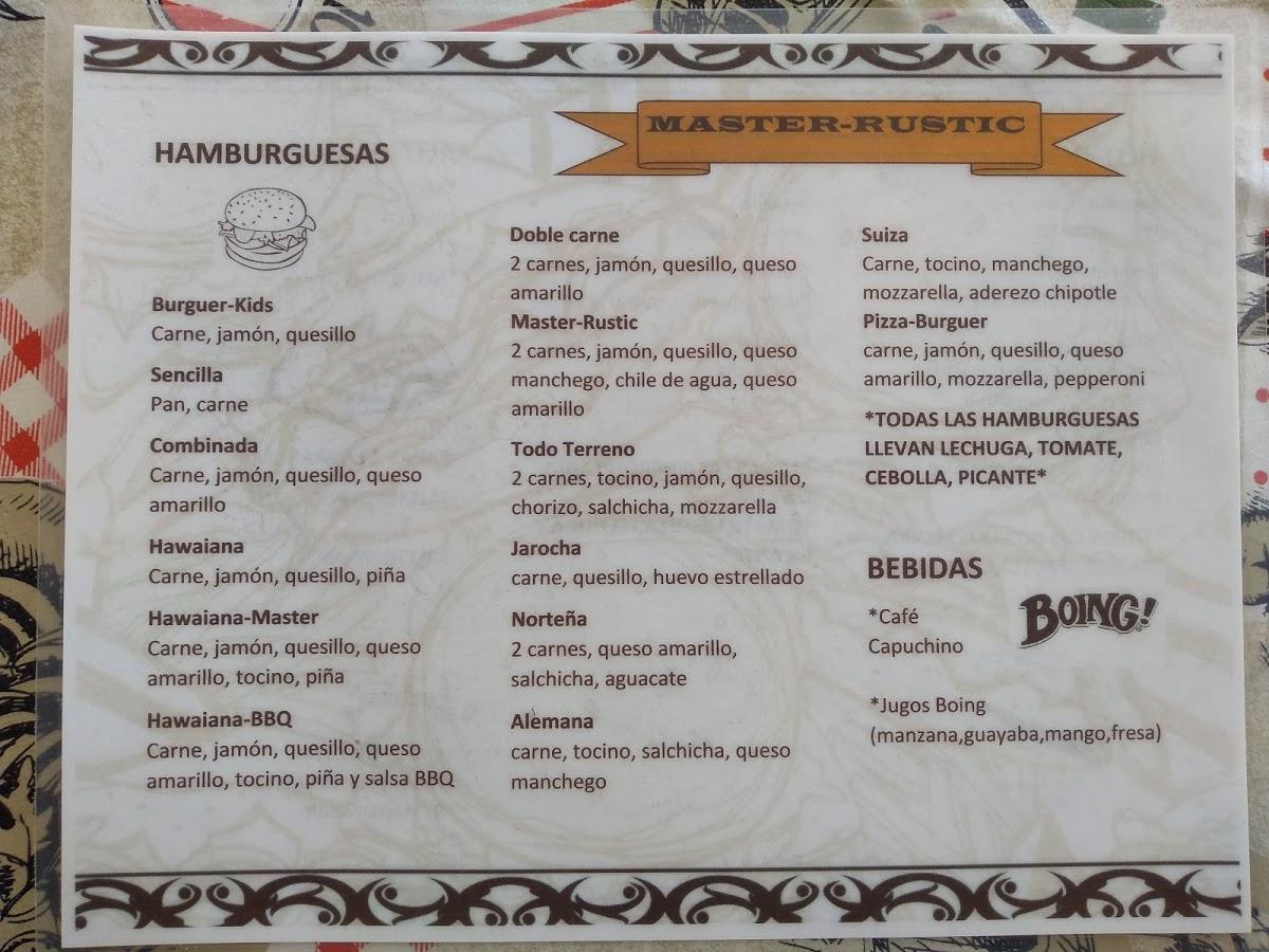 Menu at Master-Rustic restaurant, Cuilápam de Guerrero