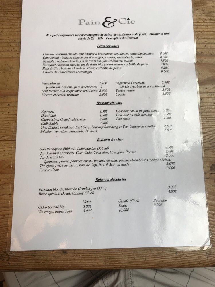 Carta del restaurante Pain&Cie, Grenoble