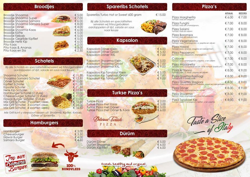 Menu at Samara2GO, Delft