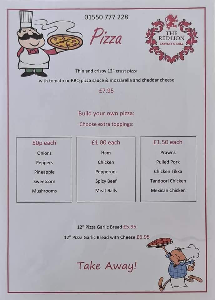Menu at The Red Lion Hotel pub & bar, Llangadog