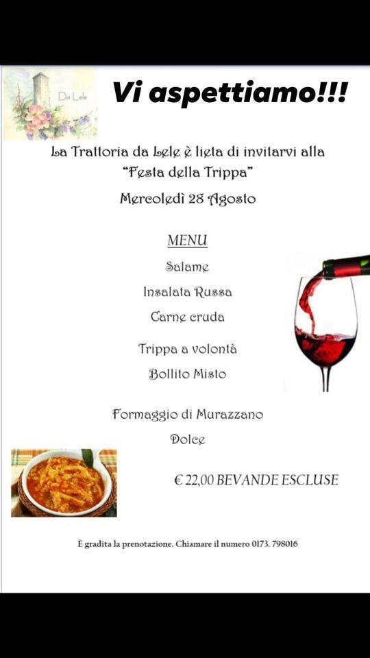 Menu at Trattoria da Lele restaurant, Murazzano