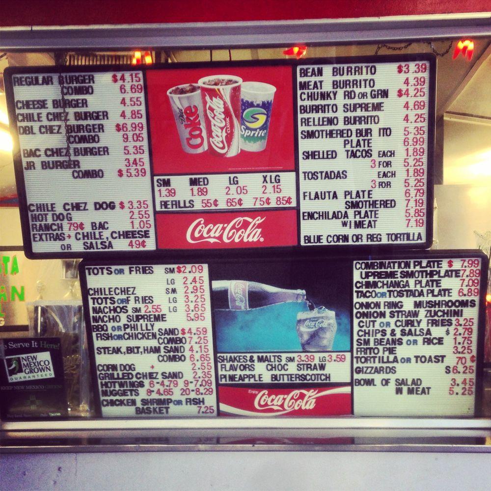 Menu at A & B Drive In restaurant, Truth or Consequences