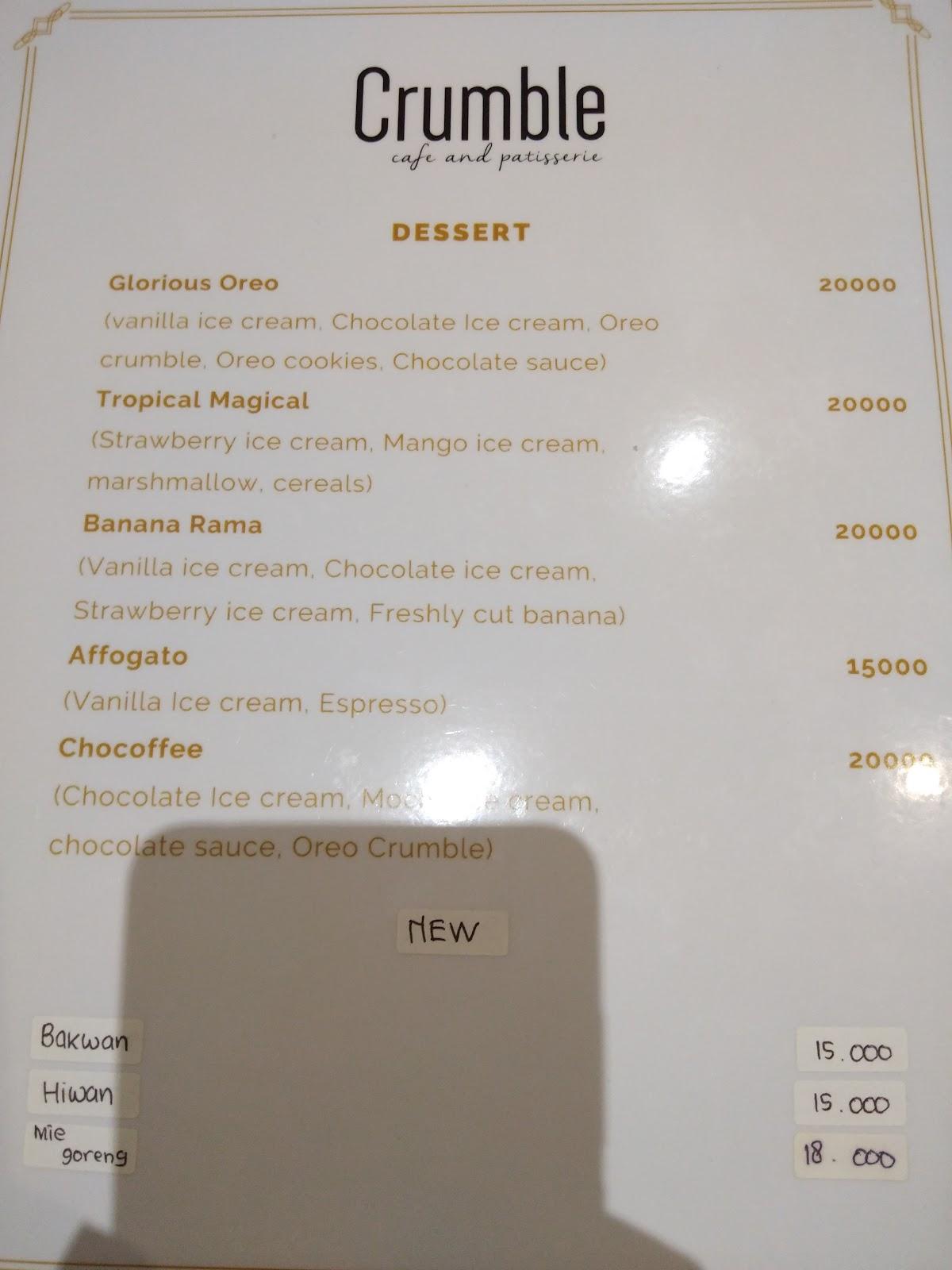 Menu at Crumble Cafe and Patisserie, Jember