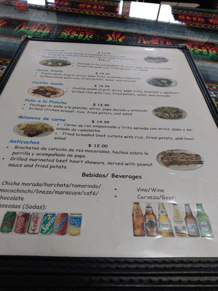 Menu at Kantuta's restaurant, Wheaton-Glenmont