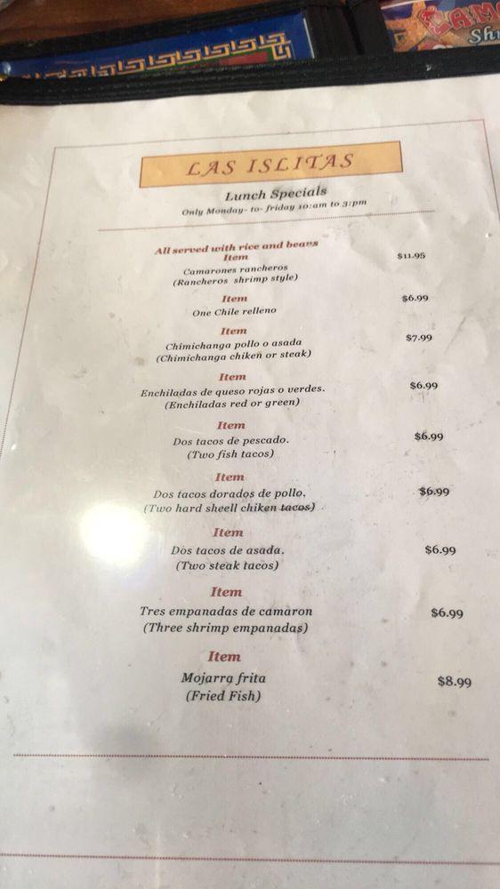 Menu at Las Islitas Mariscos restaurant, Las Vegas, W Flamingo Rd #406