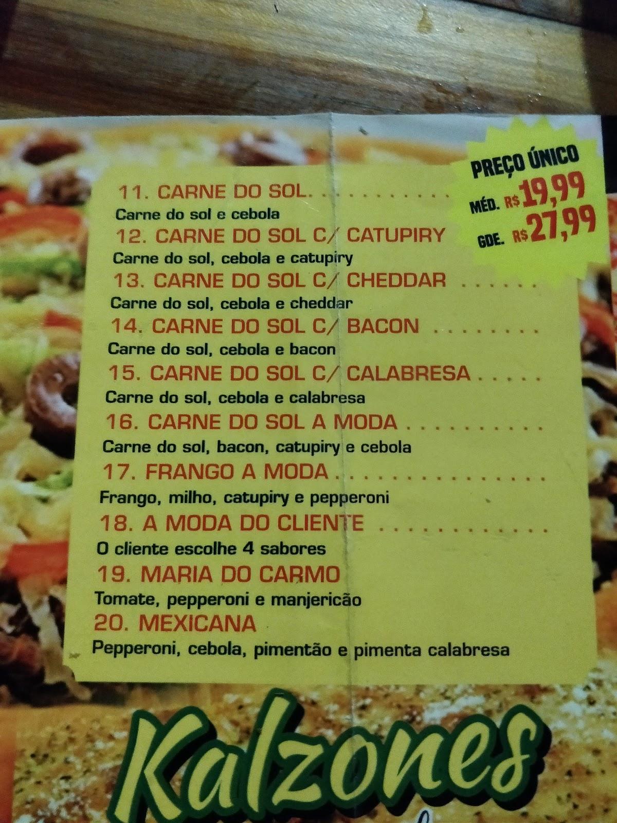 Menu em Pizza Box restaurante, Fortaleza