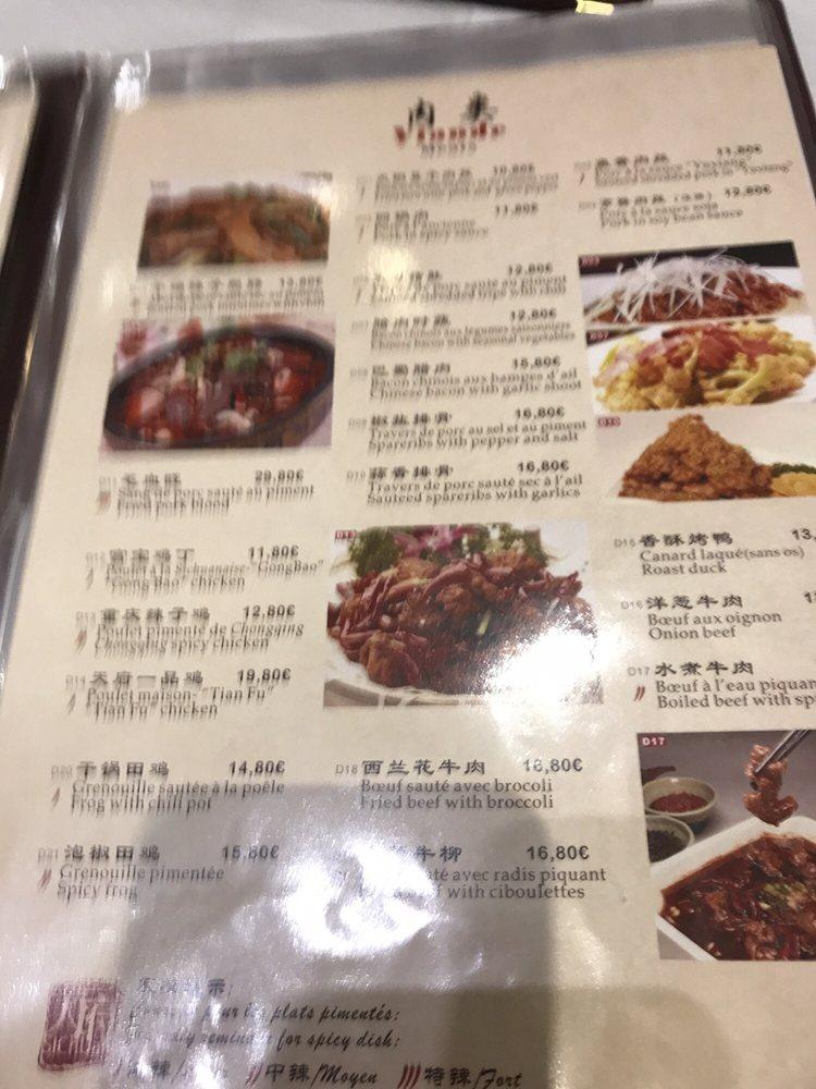 Menu au Restaurant Tian Fu, Paris, 88 Rue de Provence