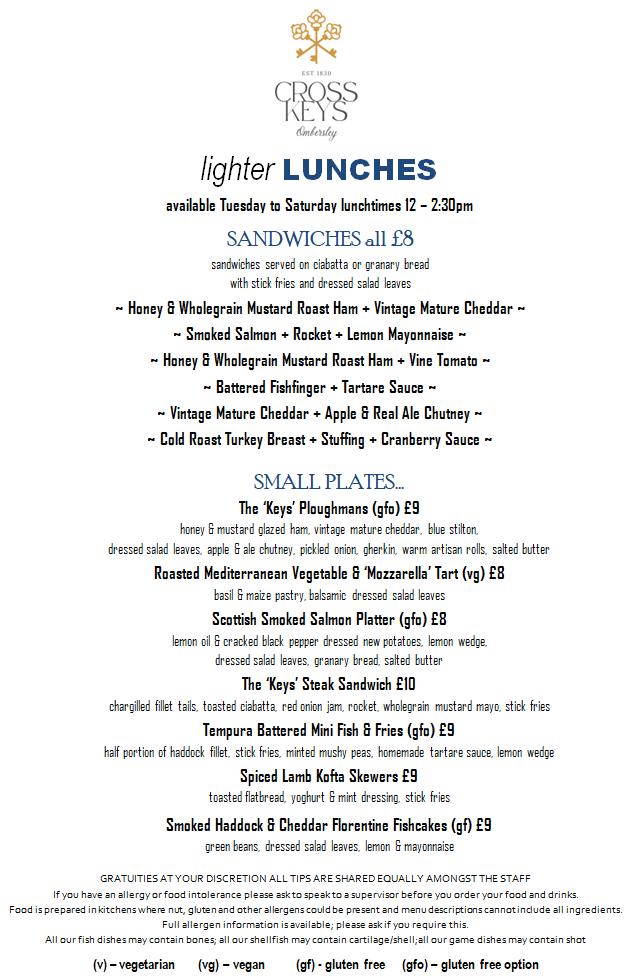 Menu at The Cross Keys Ombersley restaurant, Ombersley, Main Road