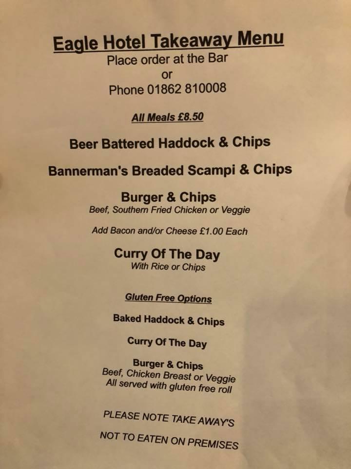 Menu at Eagle Hotel Bar, Dornoch, Dornoch