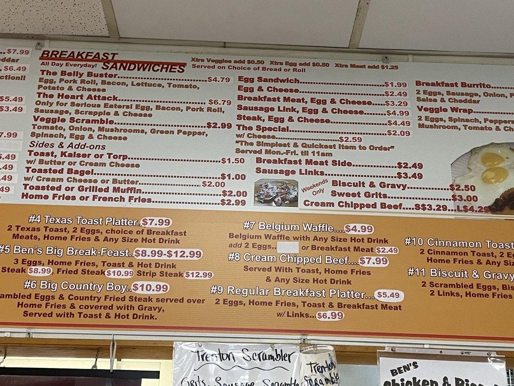 Menu at Ben's Morrisville Deli restaurant, Morrisville