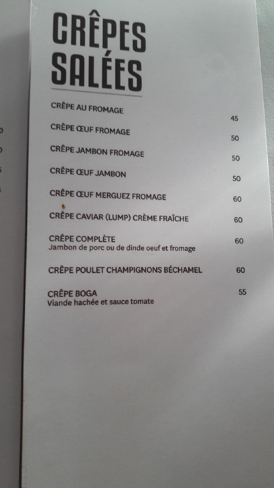 Menu at Boga-Boga restaurant, Casablanca