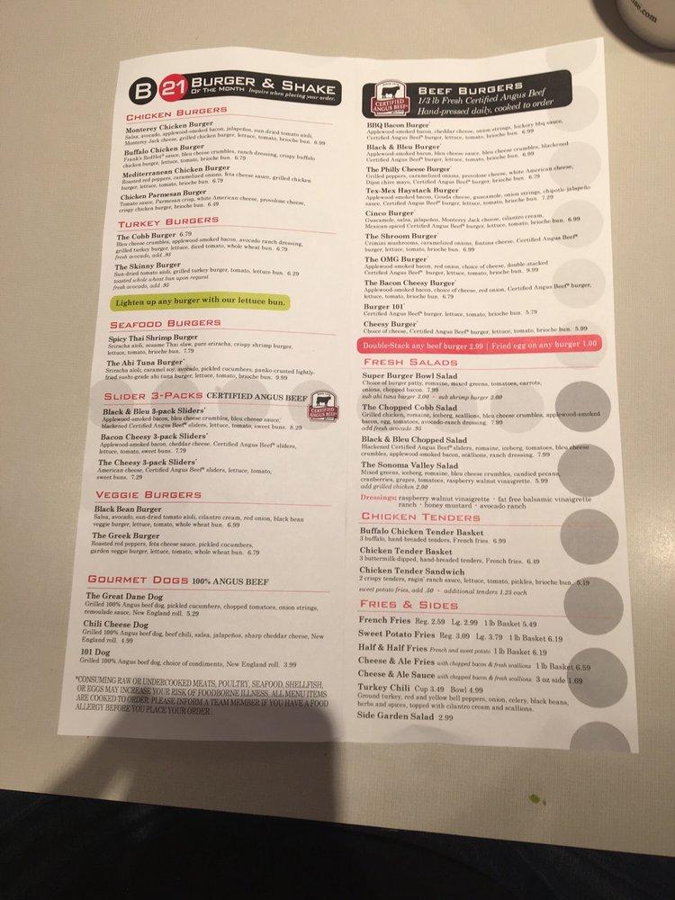 Menu at Burger 21 - Lakeland restaurant, Lakeland, Town Center Dr