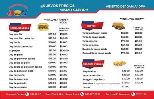 Menu at Hamburguesas Joy restaurant, Tecate