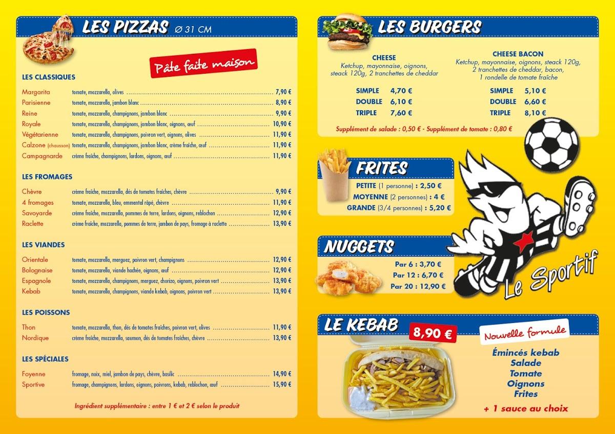 Menu at Le Sportif pub & bar, Sainte-Foy