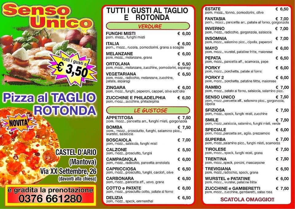 Menu da Pizza al Taglio Senso Unico pizzeria, Castel D'ario
