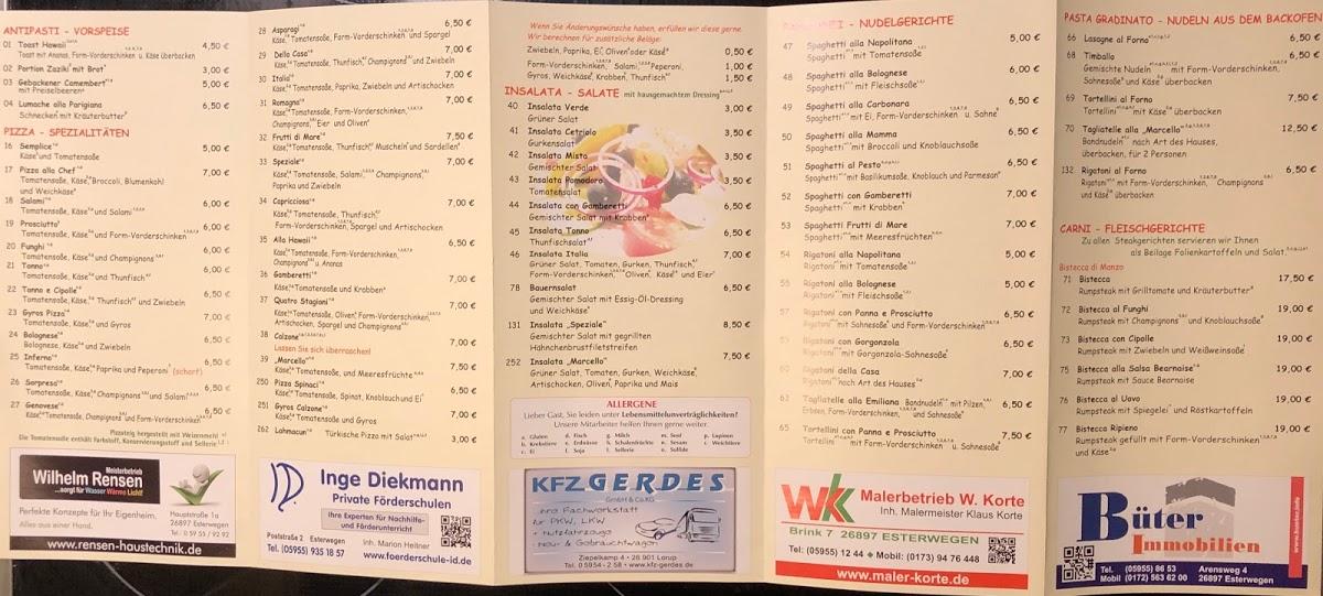 Menu au Ristorante Marcello restaurant, Esterwegen