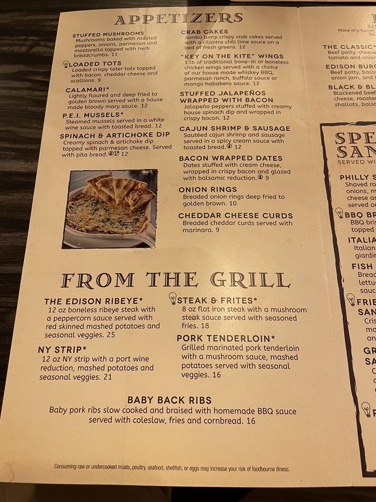Menu at The Edison Pub and Eatery, Cedar Rapids