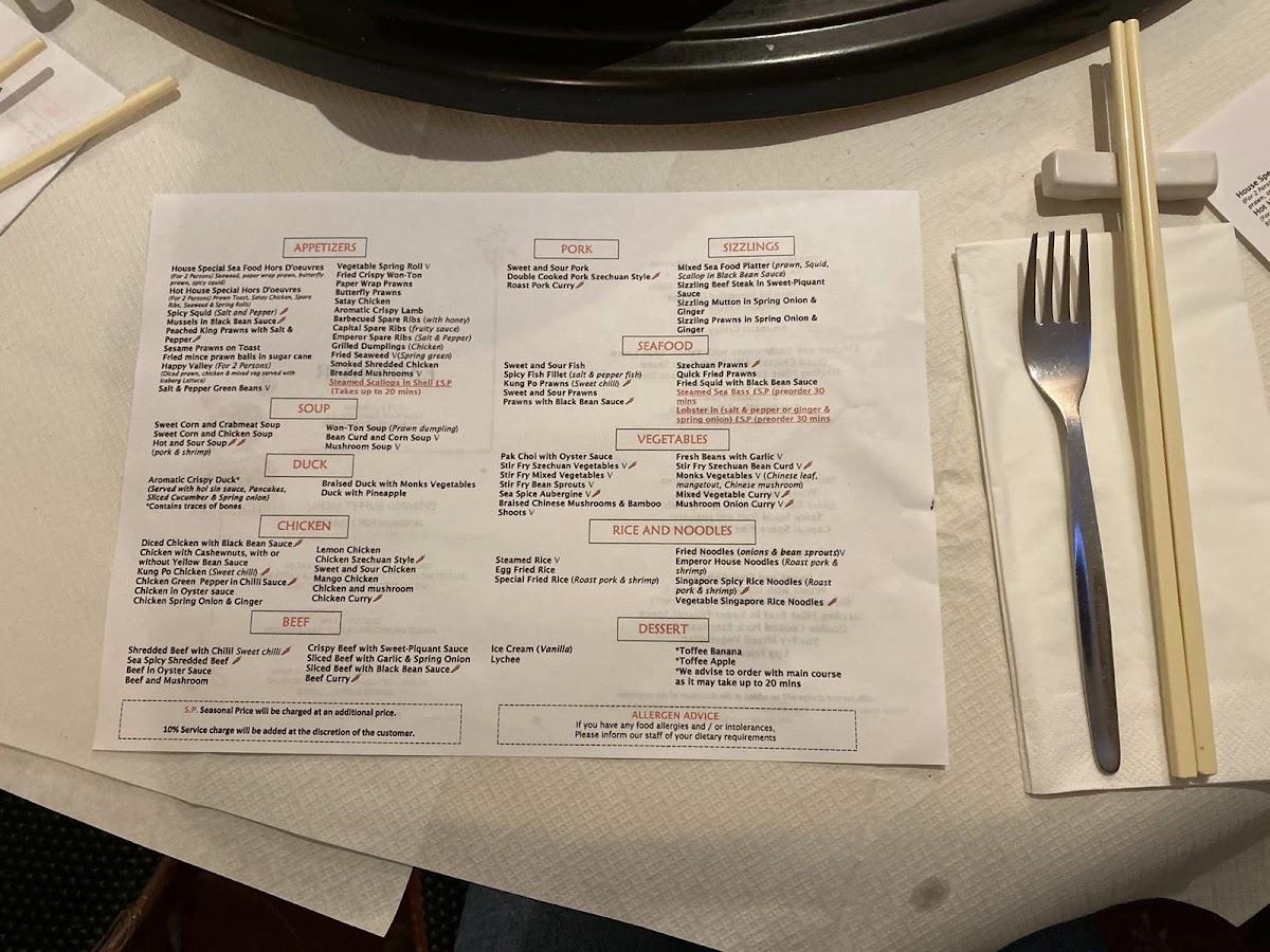 Menu at The Emperor restaurant, Sutton, 71-73 Stonecot Hill