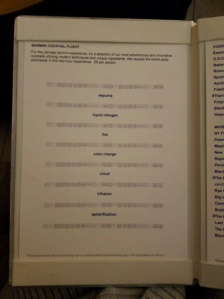 Menu at barmini by José Andrés, Washington