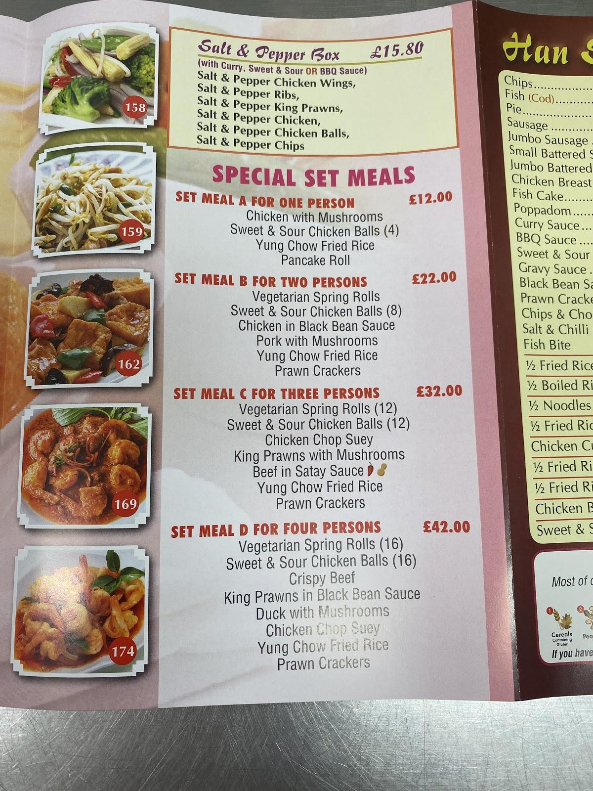 Menu at Han Sing restaurant, Cardiff
