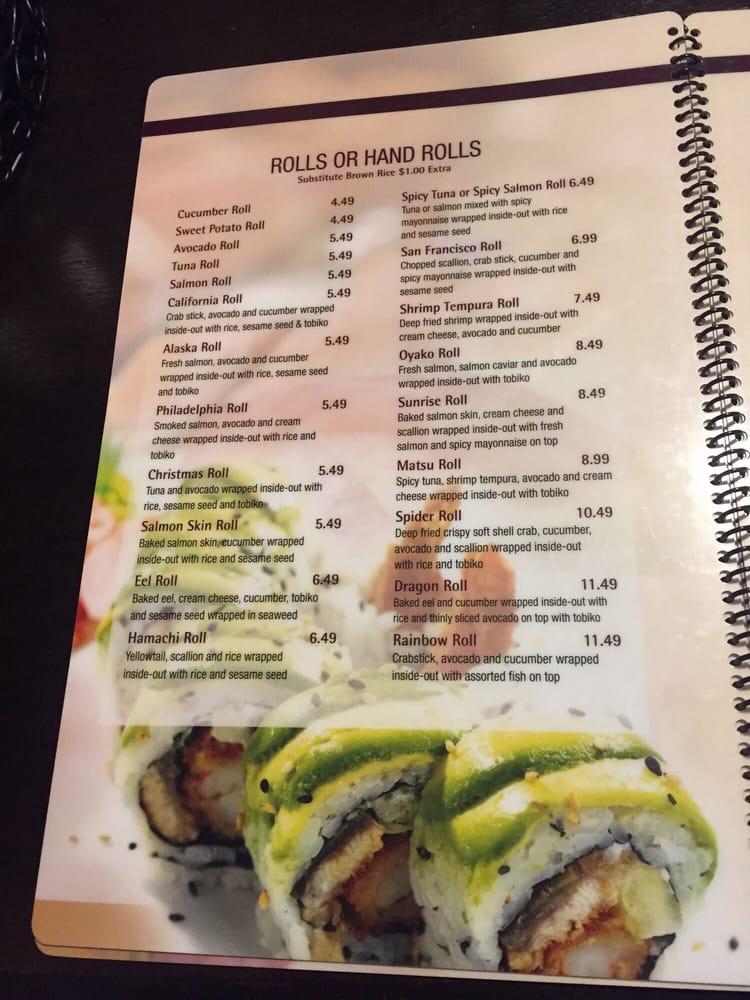 Menu at Hayashi Midtown restaurant, Lubbock, 19th St