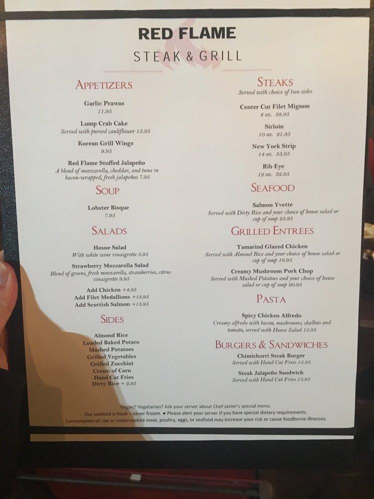 Carta de parrilla Red Flame Steak & Grill, The Woodlands