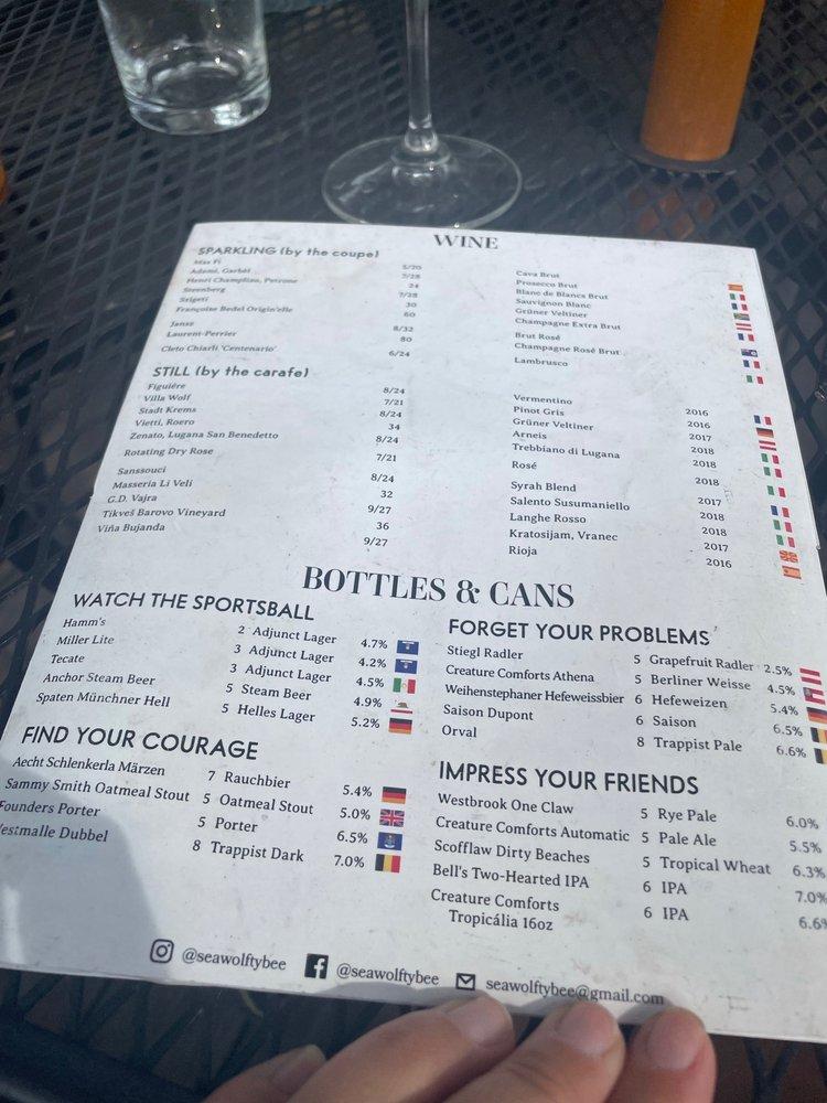 Menu at Sea Wolf Tybee pub & bar, Tybee Island