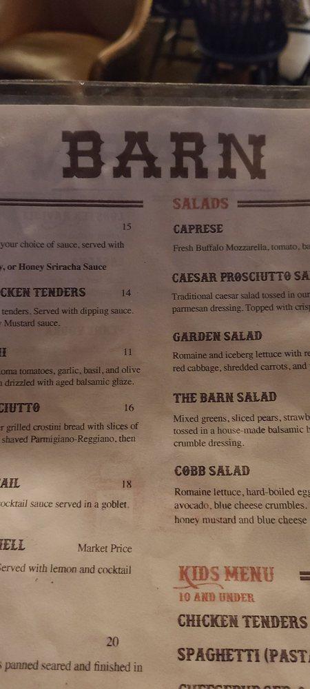 Menu at The Barn - Bar and Dining, Ramona