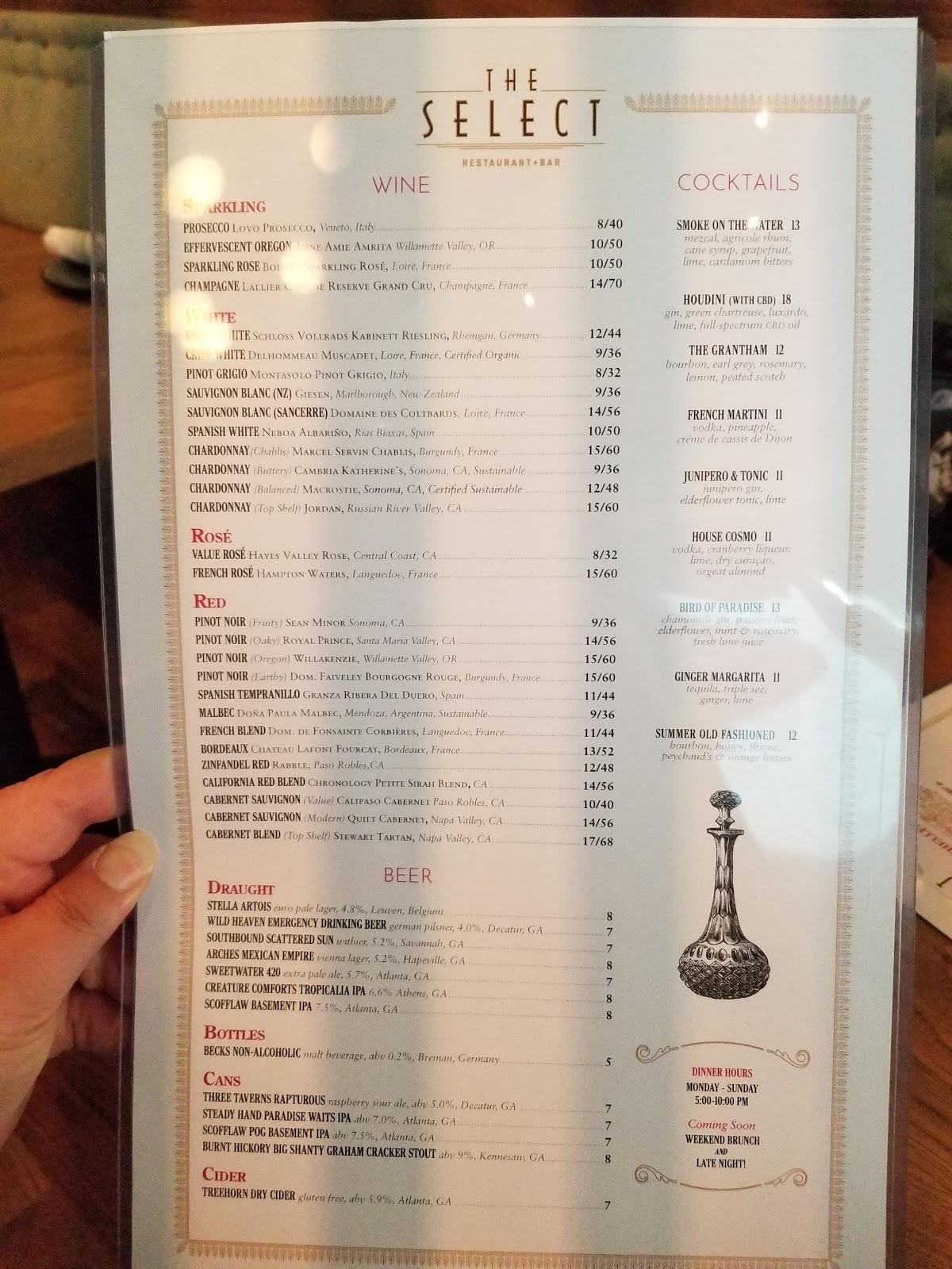 Menu at The Select pub & bar, Sandy Springs