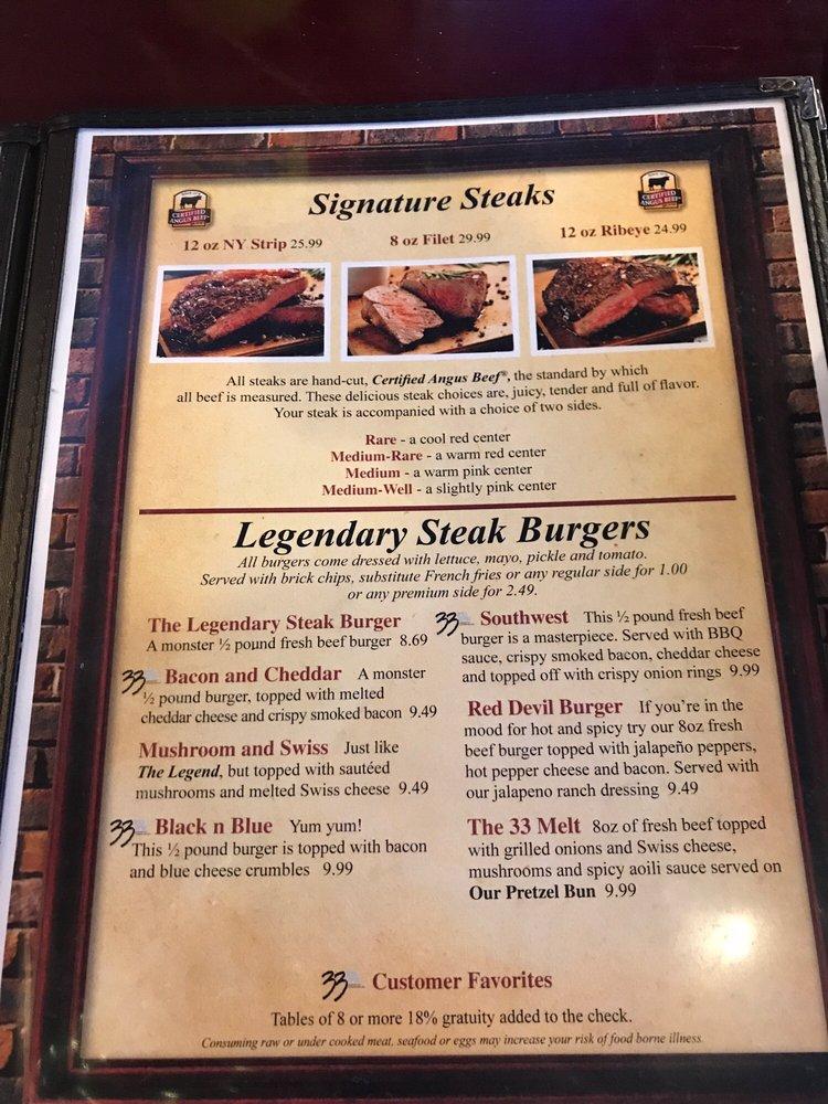 Menu at 33 Brick Street pub & bar, French Lick, 480 S Maple St