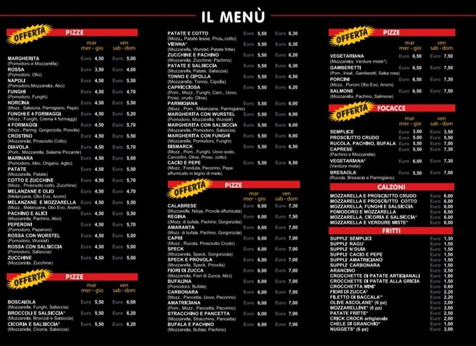 Menu da Art Pizza pizzeria, Roma, Via Mattè Trucco